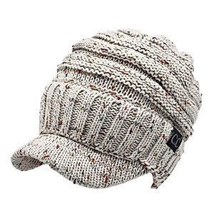 C.C Trendy Warm Oversized Chunky Soft Oversized Ribbed Slouchy Knit Hat with Visor Brim (Oatmeal)