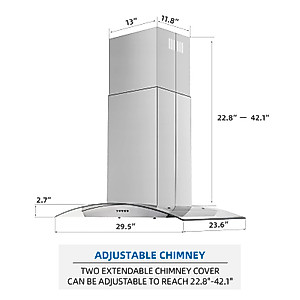 JOEAONZ 30 inch Island Range Hood Stainless Steel 700 CFM Push Button Control Kitchen Exhaust Ventilation Fan with 5-layer Mesh Filters, Large Airflow Capacity Ceiling Mount Vent Hood