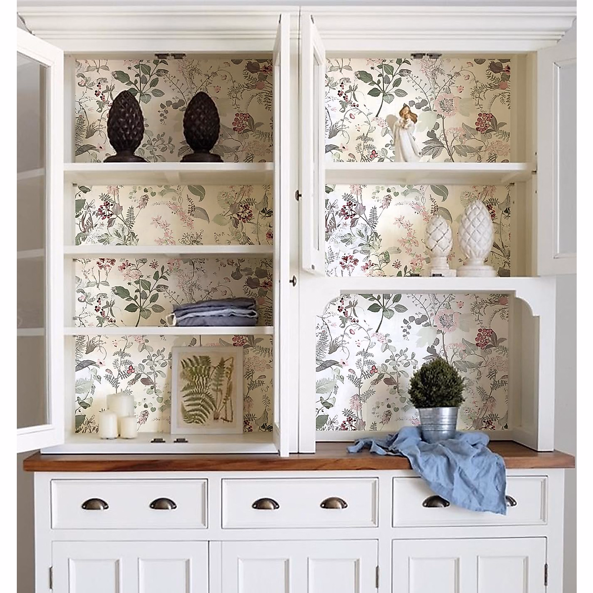 Erfoni 17.7"x118" Floral Wallpaper Boho Peel and Stick Wallpaper Floral and Leaf Contact Paper for Bedroom Decorative Wallpaper Self Adhesive Wallpaper Flower Removable Wall Paper Covering Wall Vinyl