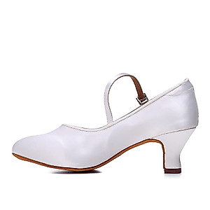 DKZSYIM Women's Latin Ballroom Dance Shoes Close Toe Character Modern Tango Salsa Performance Dancing Shoes,EM138-White-5,US 8