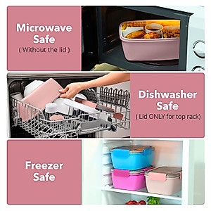 GiFBERA Large Salad Lunch Container - 68 oz Salad Bowl with 5 Compartments Bento-Style Tray, 2 pieces Salad Dressing Containers To Go, Leak-Proof & BPA-Free (Pink)