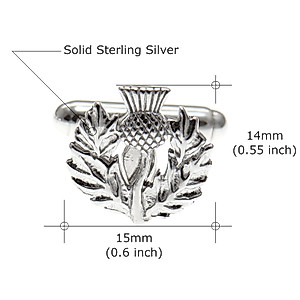 Alexander Castle 925 Sterling Silver Scottish Thistle Cufflinks - Scottish Jewelry Silver Cuff Links for Men with Jewelry Gift Box - 15mm x 14mm