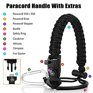Accmor Paracord Water Bottle Handle for 12oz to 64oz Previous Version Wide Mouth Hydro Flask, Bottles Accessories Paracord Strap Carrier with Whistle Compass Safety Ring and Carabiner