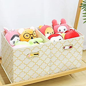 SEVENDOME Fabric Cloth Storage Bins,Fabric Cube Organizer with Dual Handles Foldable Cube Storage Baskets for Home Bedroom Storage,Set of 3,(Creamy-White Gold)