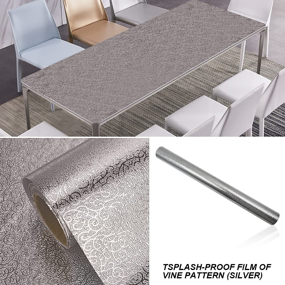 Kitchen Backsplash Wallpaper, 15.7'' x 196.8'' Aluminum foil Stickers Contact Paper, Self-Adhesive Oil Proof Heat Resistant Wall Sticker for Countertop Drawer Shelf Liners (Silver)