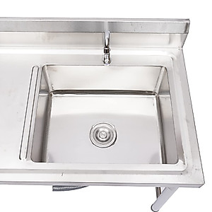 47" x 24" x 32" Free Standing Single Bowl Commercial Kitchen Sink Set, Stainless Steel Prep & Utility Restaurant Kitchen Sink w/Workbench/Faucet for Restaurant, Kitchen, Garage (US Stock)