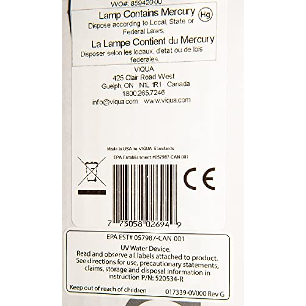 Viqua S810RL Replacement Water System UV Lamp for S8Q-PA