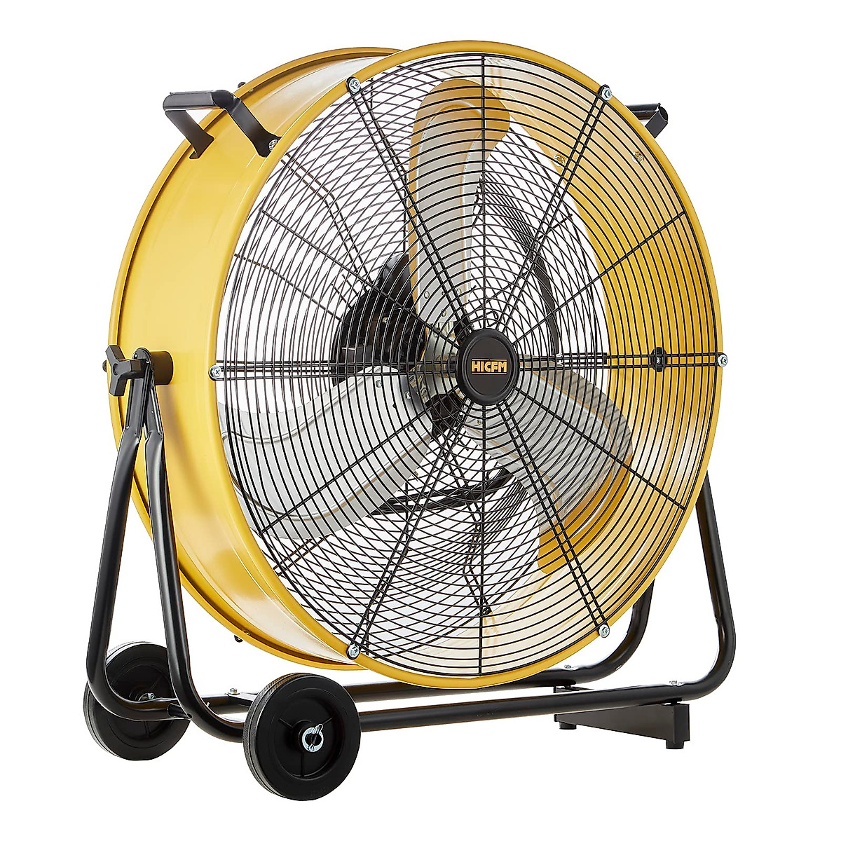 HiCFM 24" Industrial Drum Fan 8800 CFM High Velocity 3-Speed Heavy Duty Metal Air Circulator with Casters Handle for Basement Warehouse Factory workshops Patios