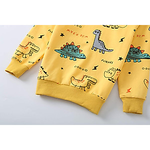 Toddler Baby Boy Clothing Sets Little Dinosaur Printed Long Sleeve Tops and Pants Kids 2pcs Outfits (1-Yellow, 2-3T)