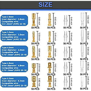 Wire Terminal Crimping Tool Kit, Qibaok Ratcheting Wire Crimper AWG 22-16(0.5-1.5mm²) with 500PCS Female Male Spade Connectors & Bullet Connectors Terminals