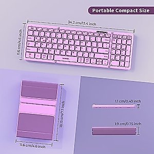 seenda Foldable Bluetooth Keyboard for Travel, Portable Wireless Folding Keyboard with Number Pad, Full-Size Rechargeable Keyboard for Laptop Tablet PC Mac Windows iOS Android - Purple Pink