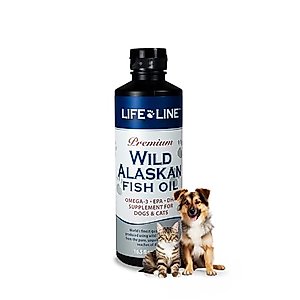 Life Line Pet Nutrition Wild Alaskan Fish Oil Omega-3 Supplement for Skin & Coat – Supports Brain, Eye & Heart Health in Dogs & Cats, 16.5oz