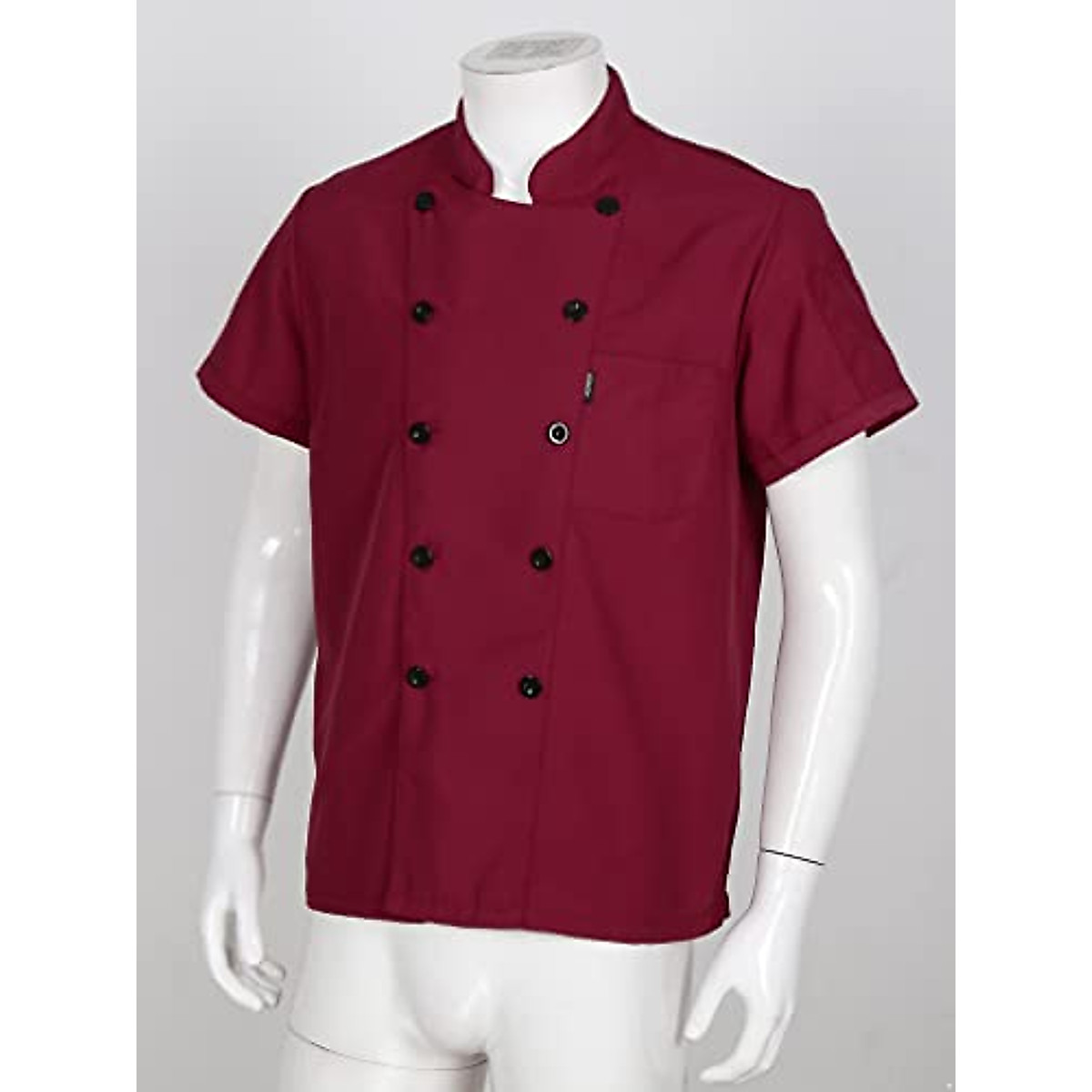 JEATHA Men Double-Breasted Short Sleeve Chef Coat Jacket Uniform Unisex-Adult Chef Jacket Chef Coat Red F Large