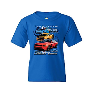 Ford Mustang The Legend Lives Kid's T-Shirt Muscle Performance Boys Girls Tee Royal Blue Medium
