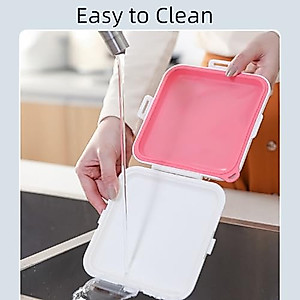IZKOOKE Sandwich Containers Reusable, Silicone Sandwich Storage with Snap-Off, Sandwich Box for Lunch, BPA Free, Leakproof, Plastic Food Holder (2 Pink)