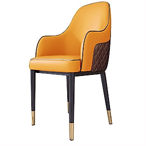 Modern Kitchen Dining Chairs PU Leather Living Room Accent Arm Chairs with Carbon Steel Metal Legs for Home Commercial Restaurants(Orange Coffee)