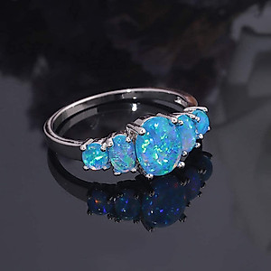 CiNily Blue Fire Opal Silver Plated Women Jewelry Gemstone Ring Size 8