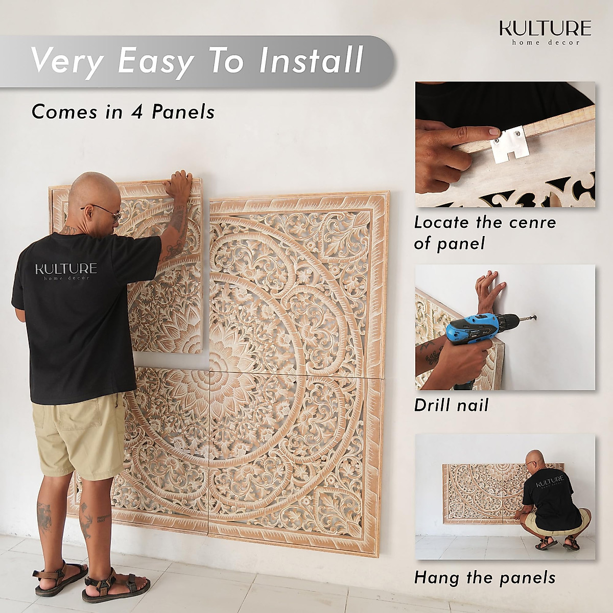 King Wood Headboard Rustic | Carved Full Headboard Only | Wooden Headboard Full Size Bed | Wall Mount Headboard King | Full Bed Headboard Panels (Manusa Antic, Cal King)