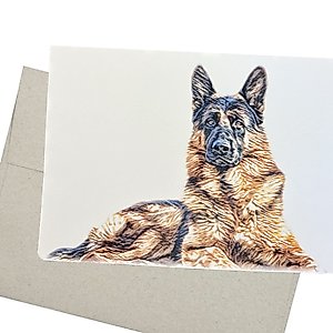 German Shepherd Greeting Card with Envelope (5X7 Inches and Blank Inside) for Birthday, Anniversary, Wedding, Sympathy, or from a Dog Groomer or Veterinarian (Shepherd 3)