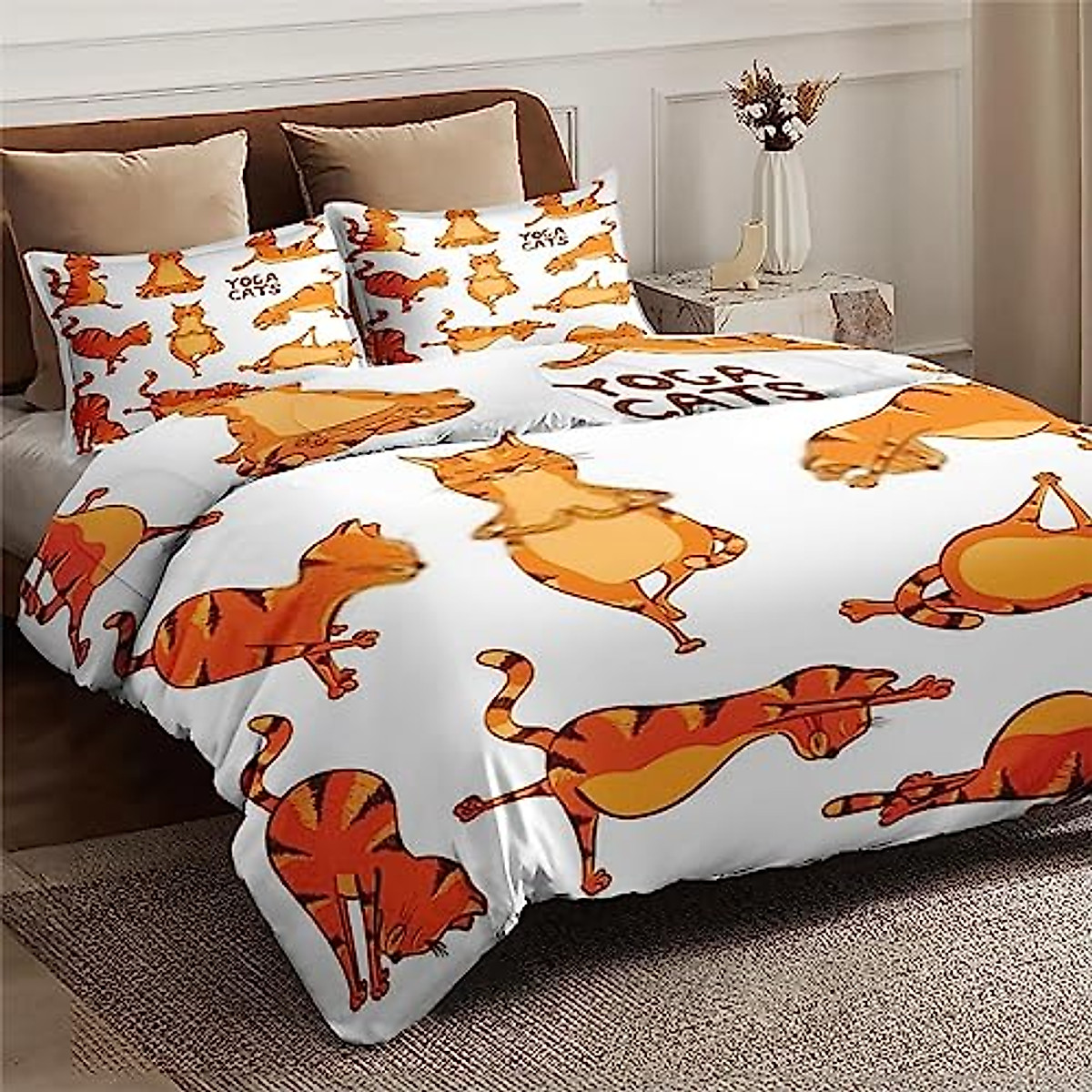 Duvet Cover King Size, Funny Red Cat Animal Bedding Set with Zipper Closure for Kids and Adults, Exercise Gym Fitness Comforter Cover with 2 Pillow Shams for Bedroom Bed Decor