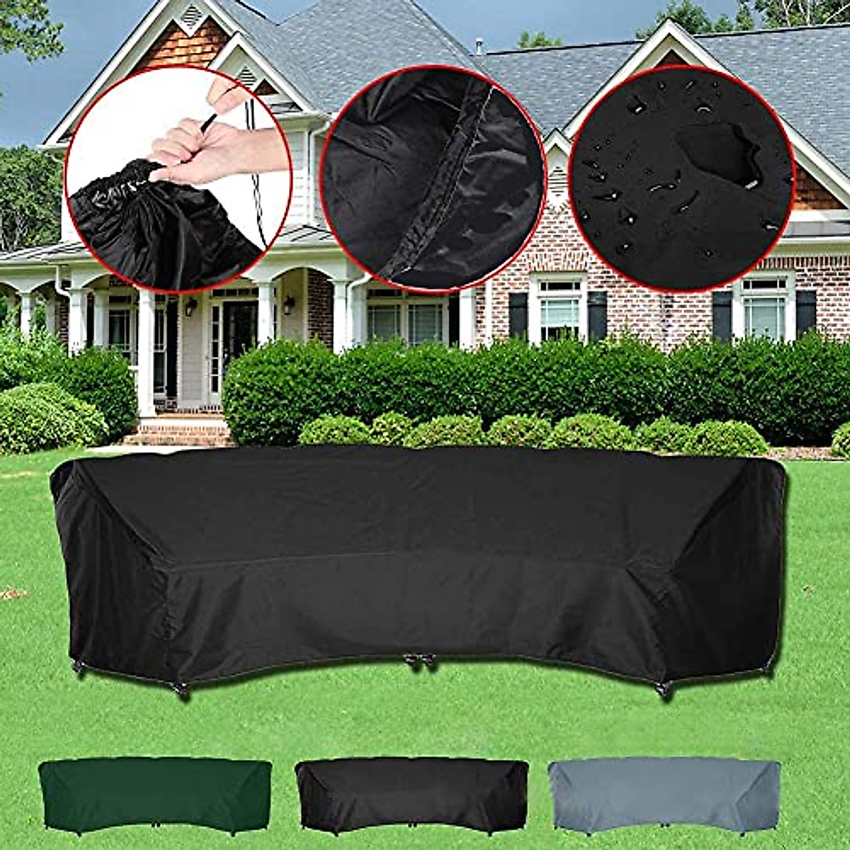 UCARE Curved Sofa Cover Outdoor Patio Furniture Cover Couch Sectional Protector Waterproof Half Moon Sofa Set Cover with Windproof Elastic Cord(Black, 89.7x45.6x33.8in/228x116x86cm)