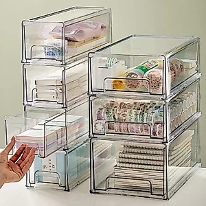 YouLike 2Pack Stackable Refrigerator  Organizer Drawer Clear Plastic Kitchen Cabinets Pantry Storage Containers Bedrooms, Bathrooms(13.5”x5”x4.5”)