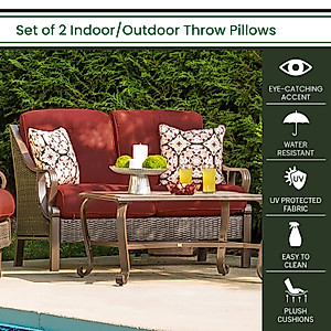 Hanover Medallion Indoor Throw, Set of 2, Decorative and Weather Resistant Red and Black Cushions for Outdoor Furniture and Patio Sets with Premium Quick-Drying Fabric, 2 Pillows, 2 Count