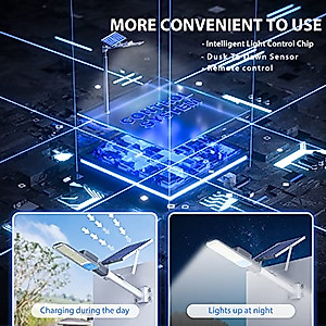 OKPRO Solar Powered Street Light, Super Bright LED Street Light, 500W Outdoor Solar Powered Light, IP66 Waterproof Solar Powered Street Light, Dusk to Dawn, for Lawn, Yard, or Driveways