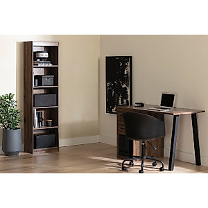 South Shore Axess 5-Shelf Narrow Bookcase Natural Walnut, Contemporary