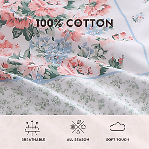 Laura Ashley - Duvet Set, Super Soft & Cozy Bedding, Includes Matching Shams & Bonus Throw Pillow Covers, Luxurious Home Decor (Hope Patchwork Blue, Full/Queen)