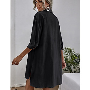 Zeagoo Womens Coordinated Outfit Summer Longe Two Pieces Tracksuit Button-Down Shirt and High Waisted Shorts Set, 04_black, Medium