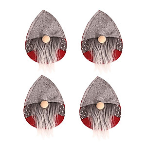 Amosfun Christmas Knife Spoon Holder Pocket Xmas Kitchen Cutlery Holder Silverware Holder Pouch Wine Bottle Cap Cover for Christmas Party (Grey Hat) 4 Pcs