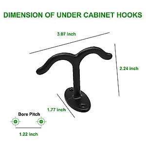 FanSiVoKe 10 Pcs Zinc Alloy Ceiling Double Hook Cabinet Wardrobe Coat Towel Hat Hook Hooks Under Cabinet Shelf (Black)
