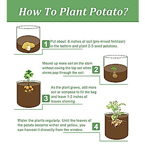 Auofin 4 Pack Potato Grow Bags 10 gal, Garden Planting Bags Thick PE Potato Planter for Growing Potatoes Vegetables, with Handles and Flap, with Self-Watering Stakes