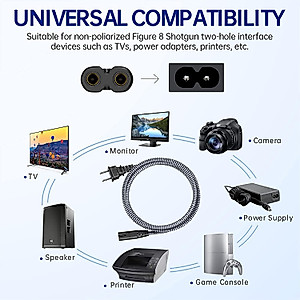 Power Cord,RIKSOIN Short 2 Prong Power Cable 1.64ft/0.5m AC Power Cable 7A 125V 18AWG Electric Adapter Cables 2 Pin Replacement Cable for PS5,PS4,PS3,Game Console,Printer,Monitor, Speaker,HDTV