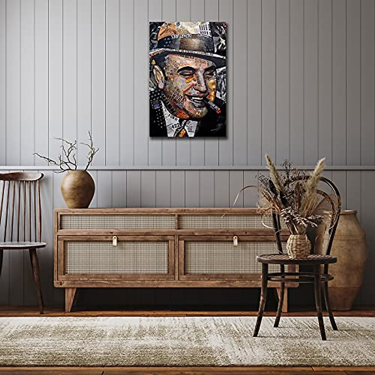Al Capone Poster Wall Art Mafia Gangster Canvas Mob Painting Print Decor American Public Enemy Modern Artwork for Living Room Framed Size 16x24 inch(40x60cm)