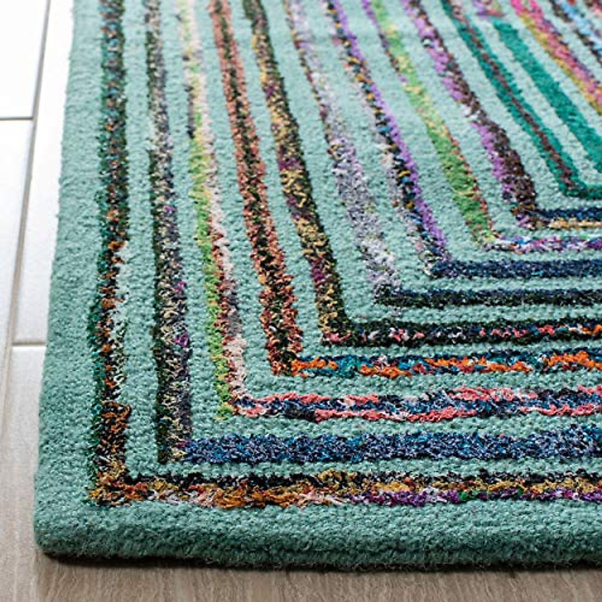 SAFAVIEH Nantucket Collection 6' x 9' Teal NAN603A Handmade Boho Abstract Cotton & Wool Area Rug