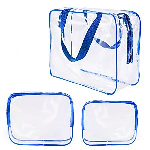 3Pcs Crystal Clear PVC Travel Toiletry Bag Kit for Women Men, Waterproof Vinyl Organizer Clear Makeup Bags with Zipper Handle Straps, Cosmetic Bag Pouch Carry on Airport Airline Compliant Bag Handbag