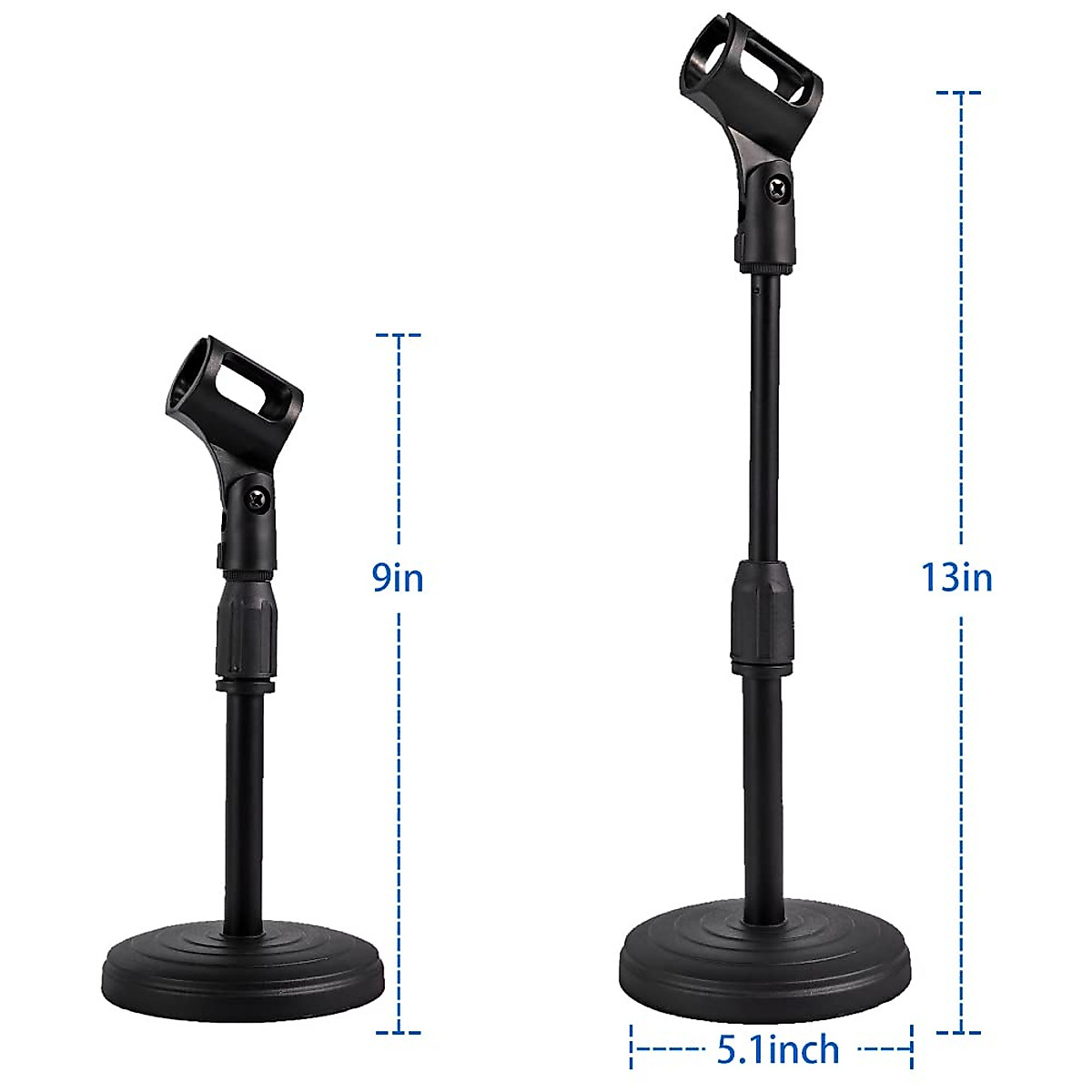 Poocar Desktop Microphone Stand,Heavy Duty Table Desk Microphone Stand with Non-Slip Metal Base, 3/8" and 5/8" Adapter Adjustable Height for Blue Yeti Snowball Spark & Other Microphone