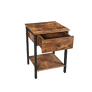 HIGOH Bedside Table 2 Tier Wooden Nightstands Tables with Drawer Rustic Bedroom Bed Side Table with Metal Frame for Bedroom Living