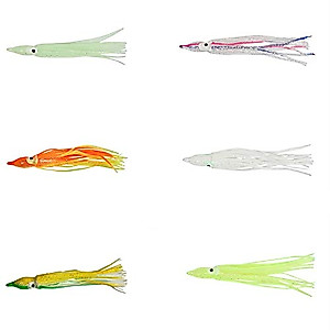 Pack of 50pcs Glow Soft Plastic Octopus Squid Skirt Fishing Lures Hoochies Trolling Saltwater Soft Fishing Lures Set for Bass Salmon Trout 3.94 inch 10 Colors Included