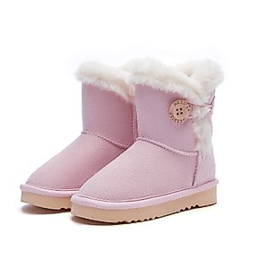 Weestep Wood Button Warm Shearling Winter Lightweight Snow Boots(10 Toddler, Pink)