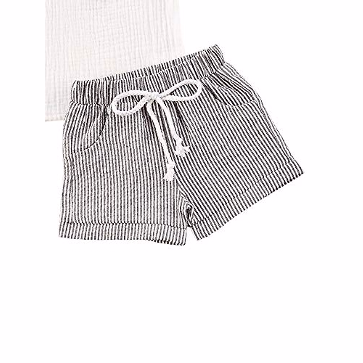 Baby Boys Short Sleeve T-Shirt Tops Elastic Waistband Shorts Set Toddler2Pcs Summer Outfits Clothes (Linen White + Strips, 2-3T)