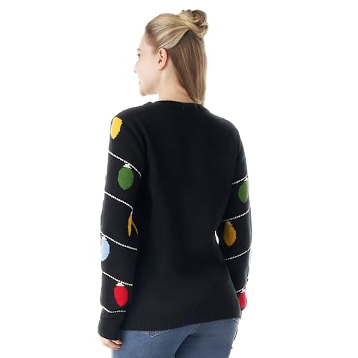 JOYIN Womens LED Light Up String Light Ugly Christmas Sweater Built-in Light Bulbs (X-Large, Black)