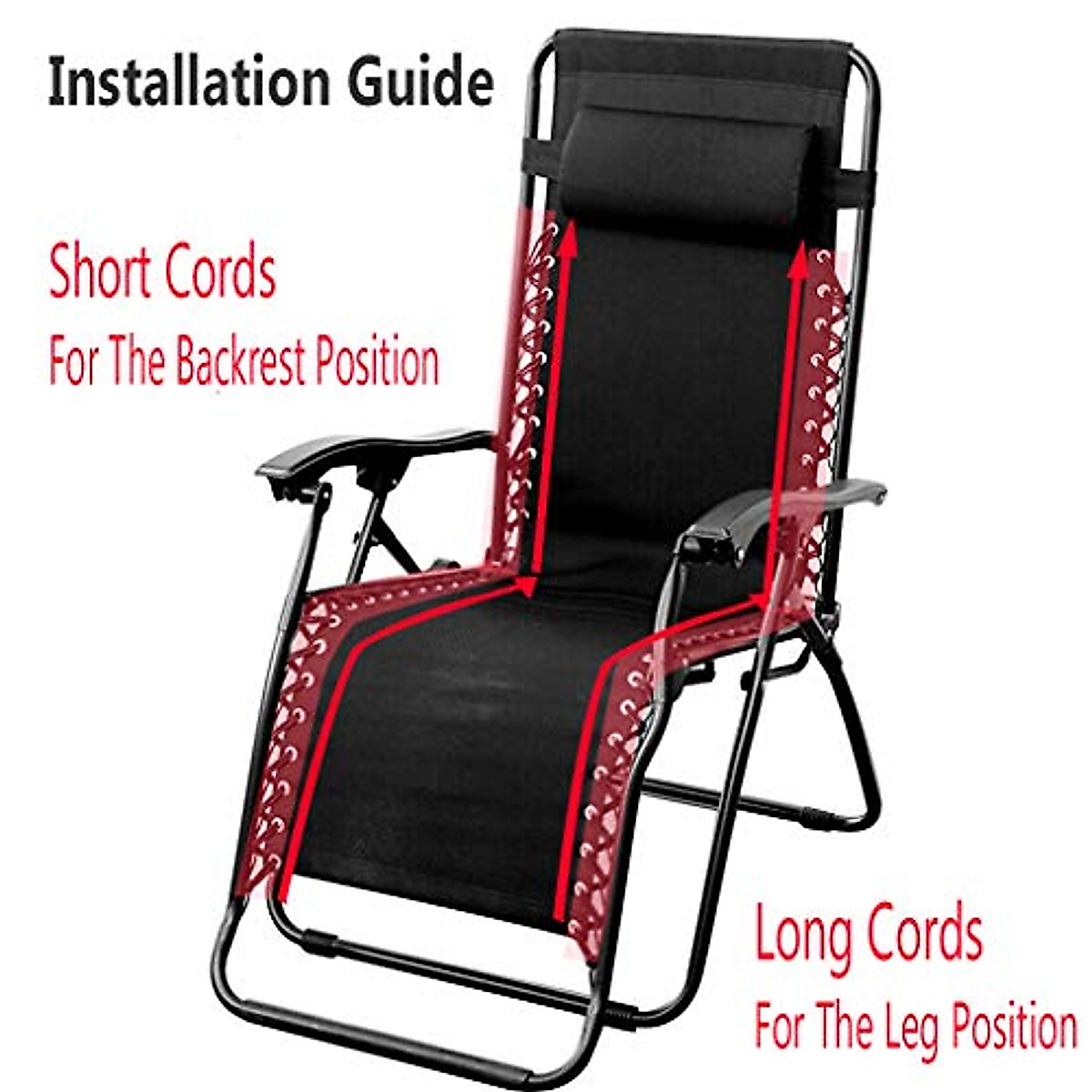 Jmkcoz 4 Pcs Zero Gravity Chair Replacement Cords Universal Replacement Laces for Antigravity Chair, Bungee Elastic Lounge Chair Cord Nylon Stretch Patio Recliners Repair Cord for Outdoor, Lawn Chair