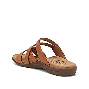 Taos Double U Premium Leather Women's Sandal - Stylish Adjustable Strap Design with Arch Support, Cooling Gel Padding for All-Day Enjoyment and Walking Comfort Caramel 9 (M) US