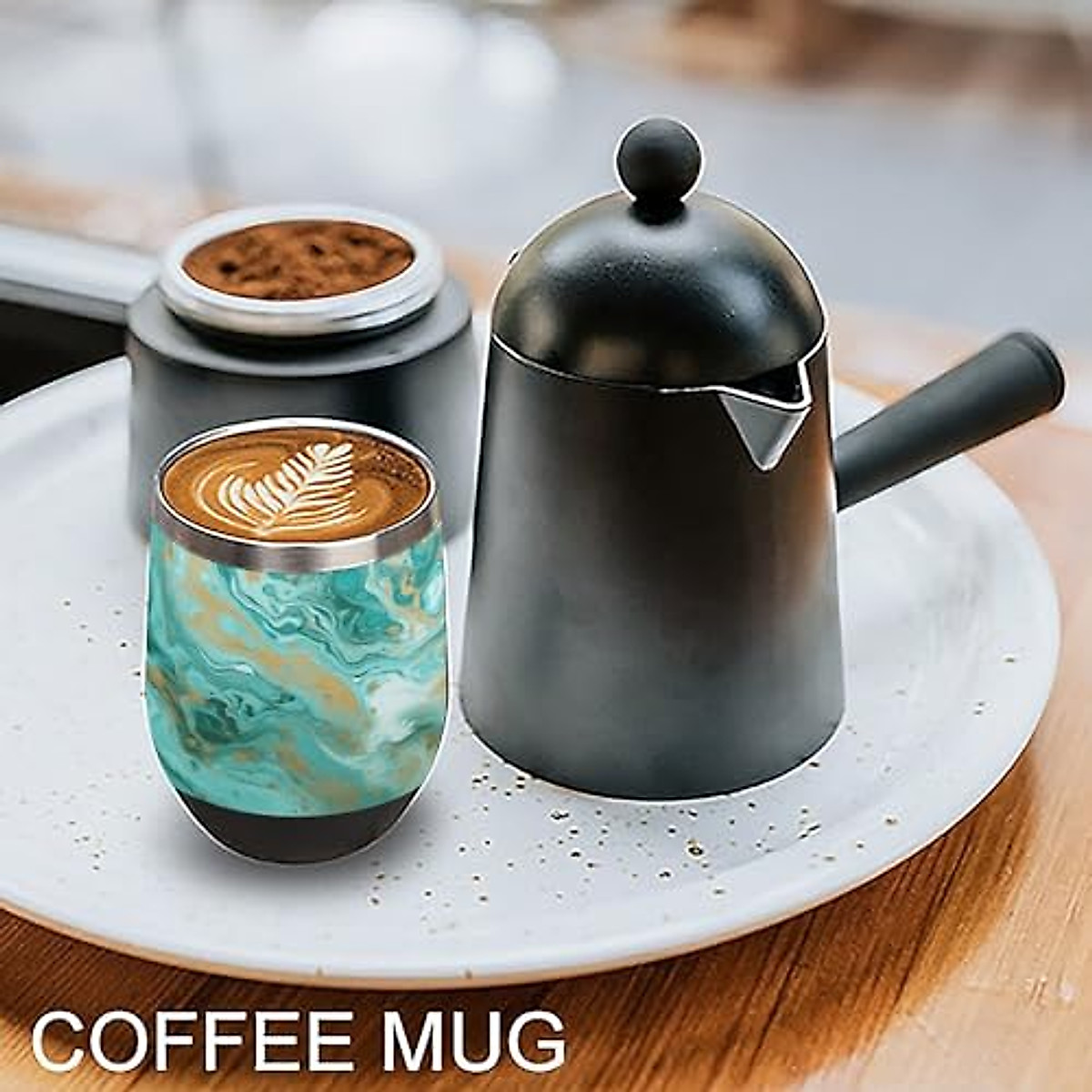 WYUSPGK 304 Stainless Steel Insulated Cup, Teal And Gold Marble Print Smooth Rim, Durable & Reusable - Perfect for Office, Home, And Travel