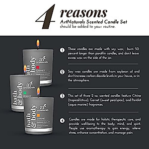 ArtNaturals Scented Candle Gift Set Aromatherapy Set of Fragrance Soy Wax Candles - Made in USA with Essential Oils – for Stress Relief and Relaxation (3 Pack)
