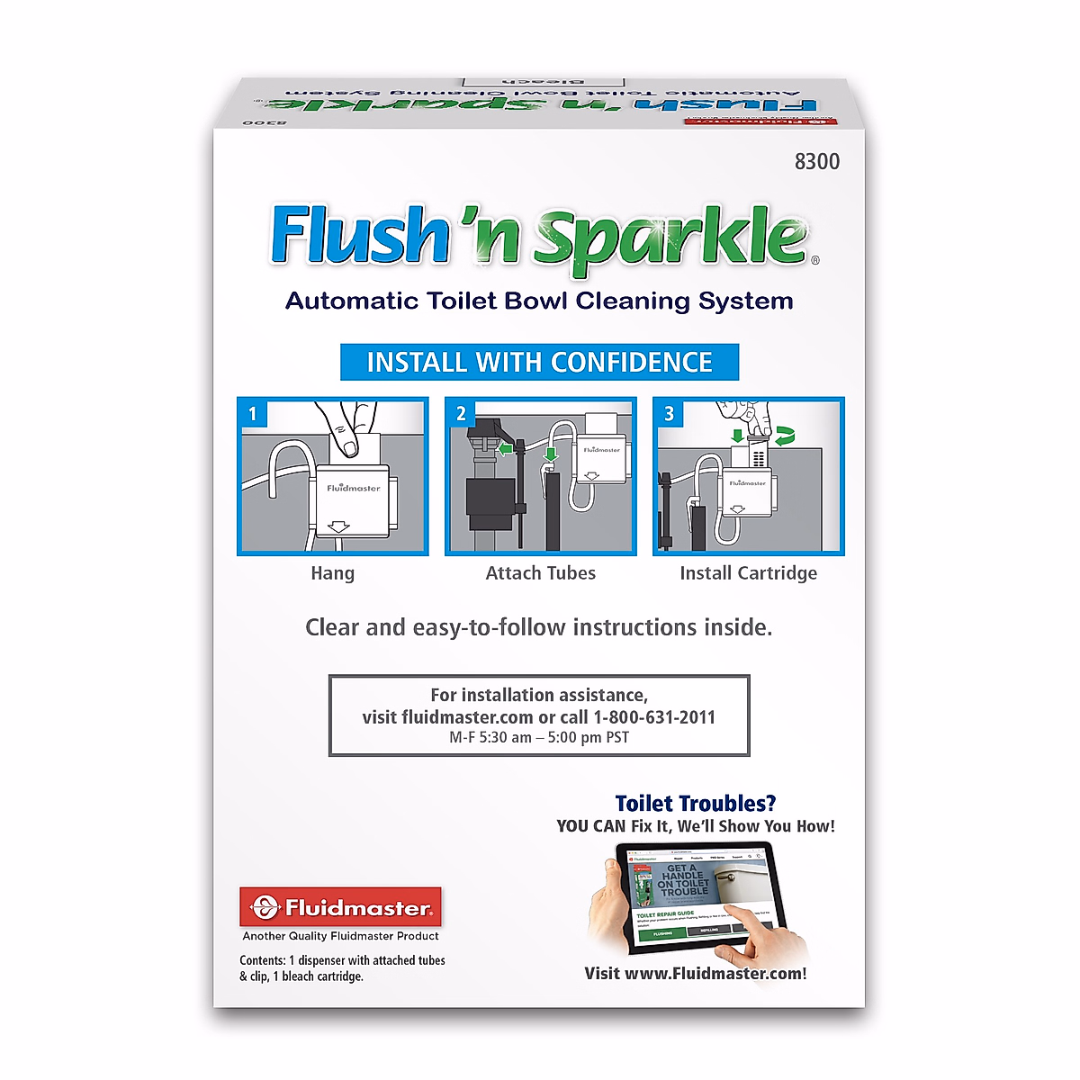 Fluidmaster 8300 Flush 'n Sparkle Automatic Toilet Bowl Cleaning System with Bleach Cartridge