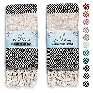 Rumi&Shams | Turkish Hand Towel for Bathroom | 2 pcs Bathroom Hand Towels | 100% Cotton Kitchen Hand Towels | 16x35 Boho Hand Towels | Black Hand Towels for Bathroom | Oeko-Tex Certified